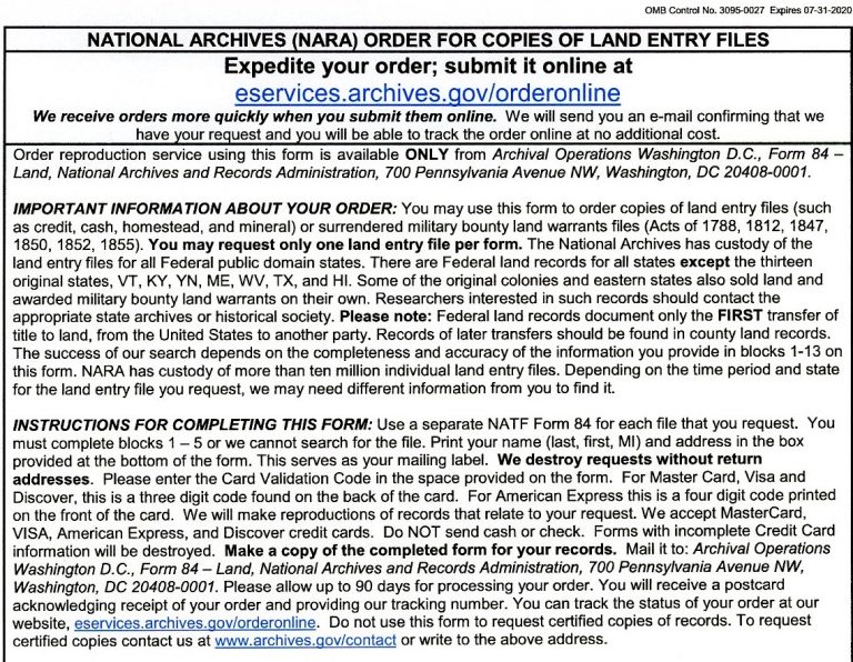 How to Order a Federal Land Entry File